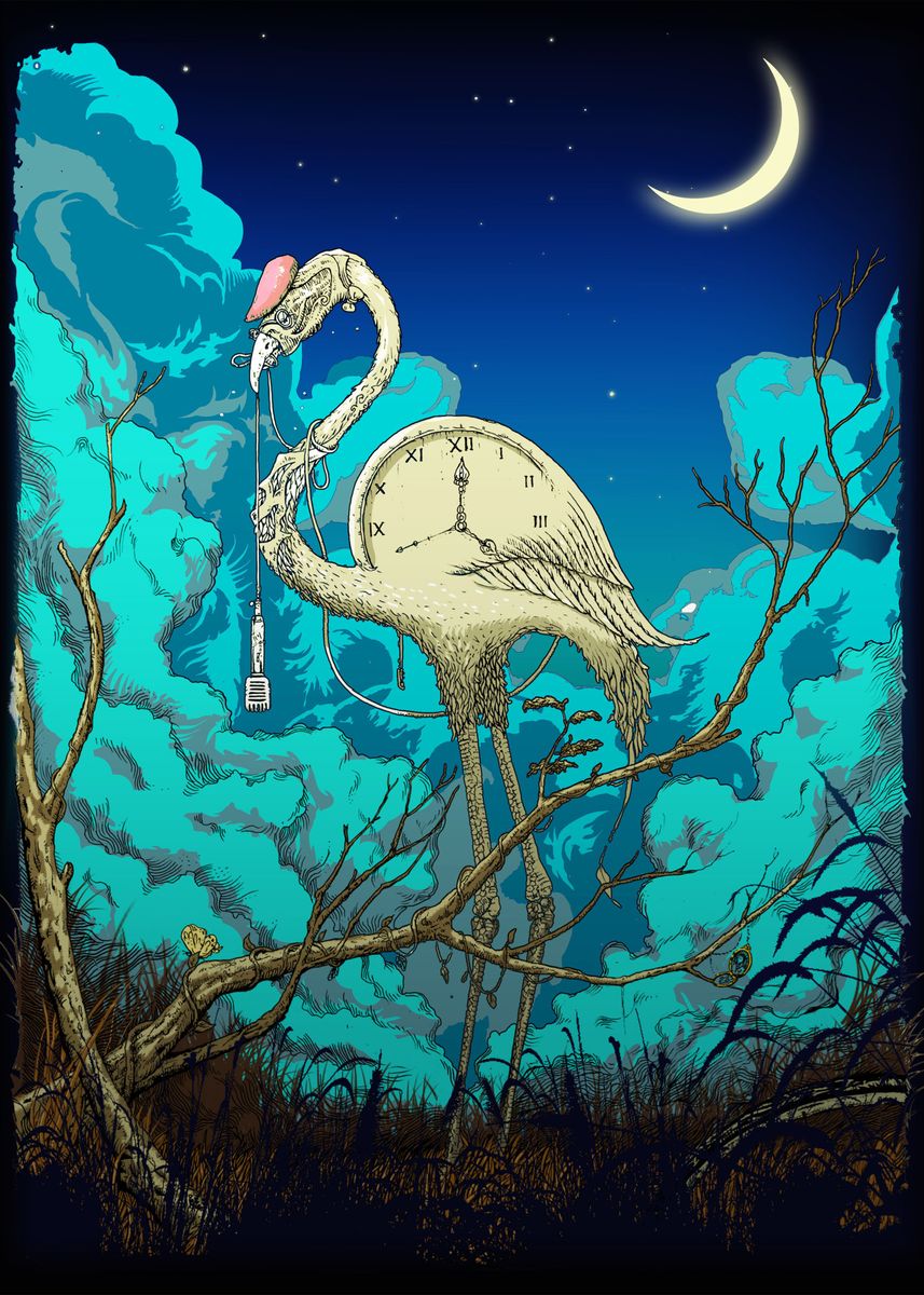 'Flamingo Night' Poster, picture, metal print, paint by bacht Bacht ...