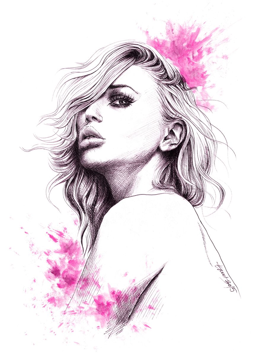 'Hot pink | female portrait' Poster by eDrawings 38 | Displate