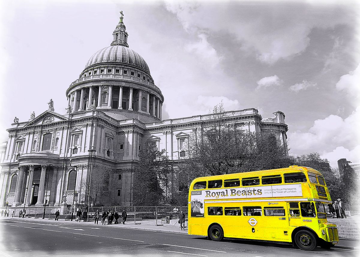 'Isolated Yellow London Bus' Poster by David Hughes | Displate