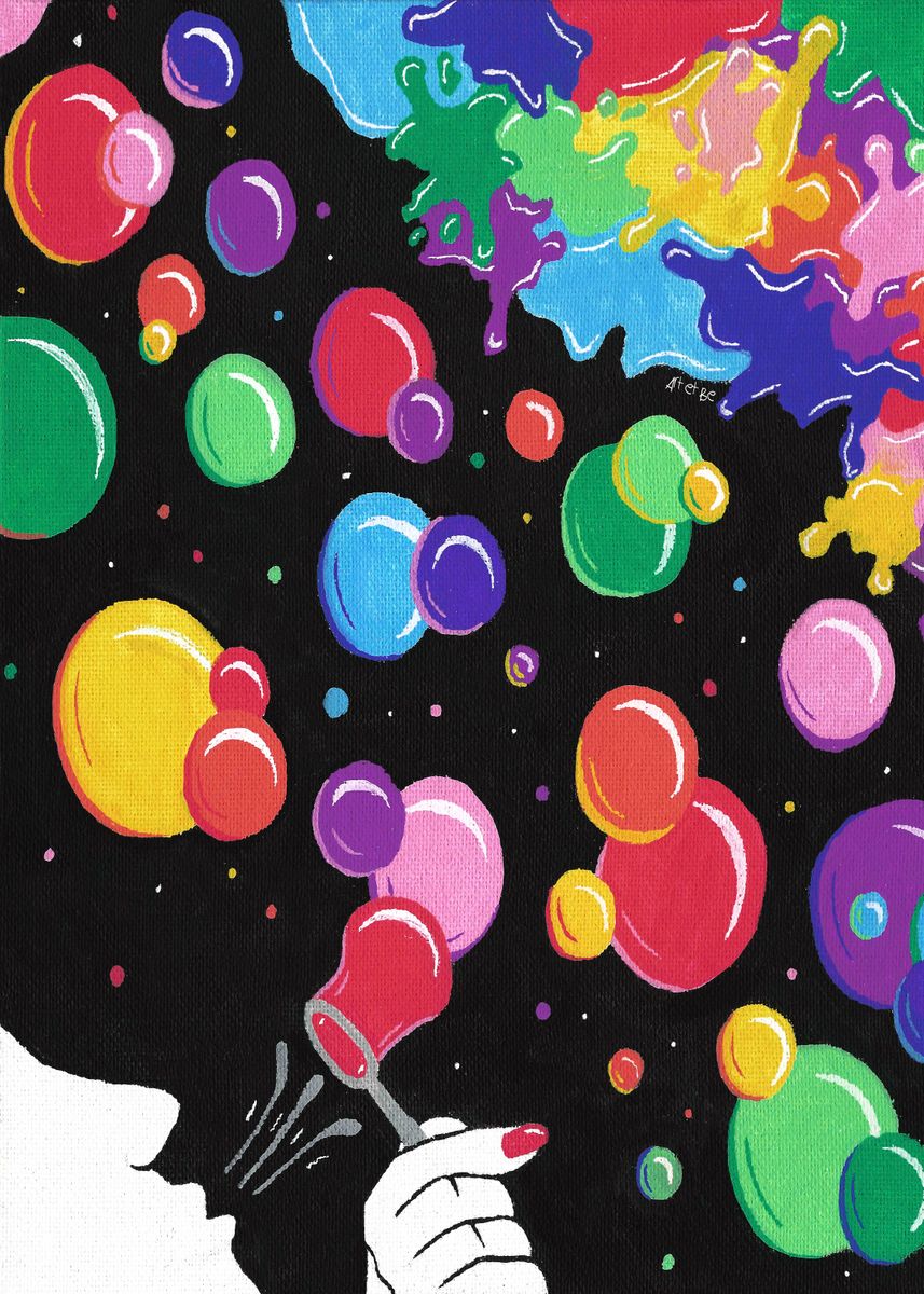 'bubbles color the world, multicolor bubbles, ' Poster, picture, metal ...