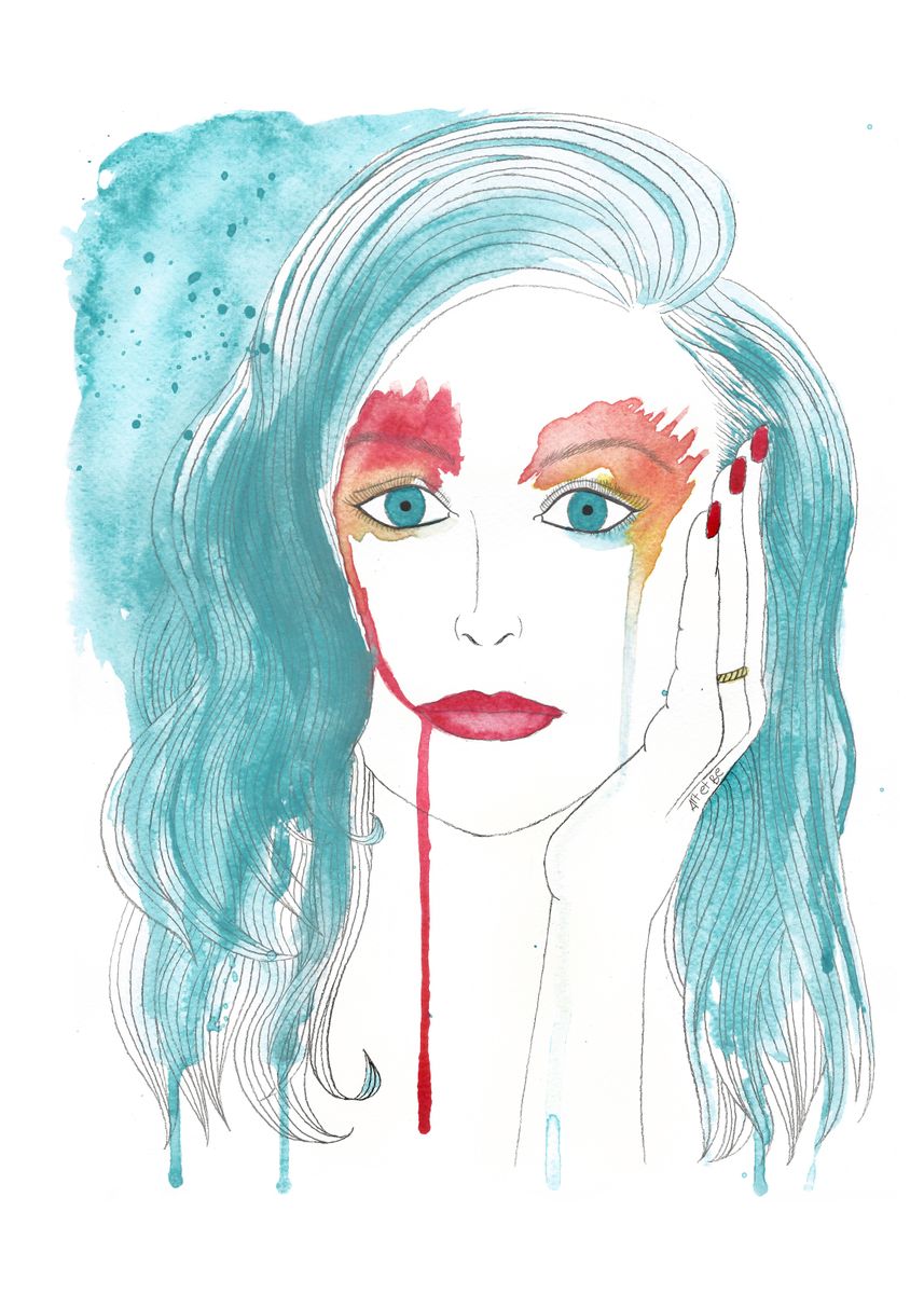 'sad, sadness, drop, tears, watercolor, woman, girl, cry ... ' Poster ...