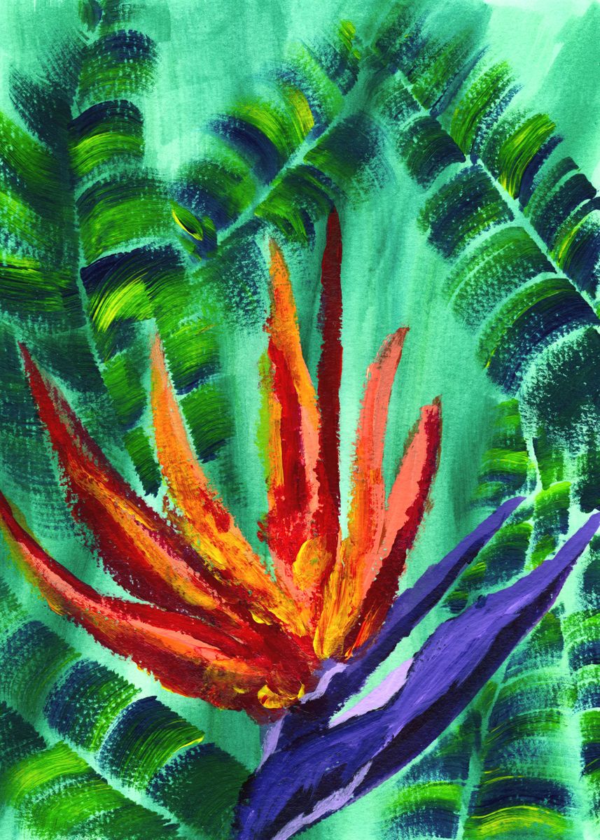 'Bird of Paradise Crane Flower Acrylic Painting - An acr ... ' Poster ...