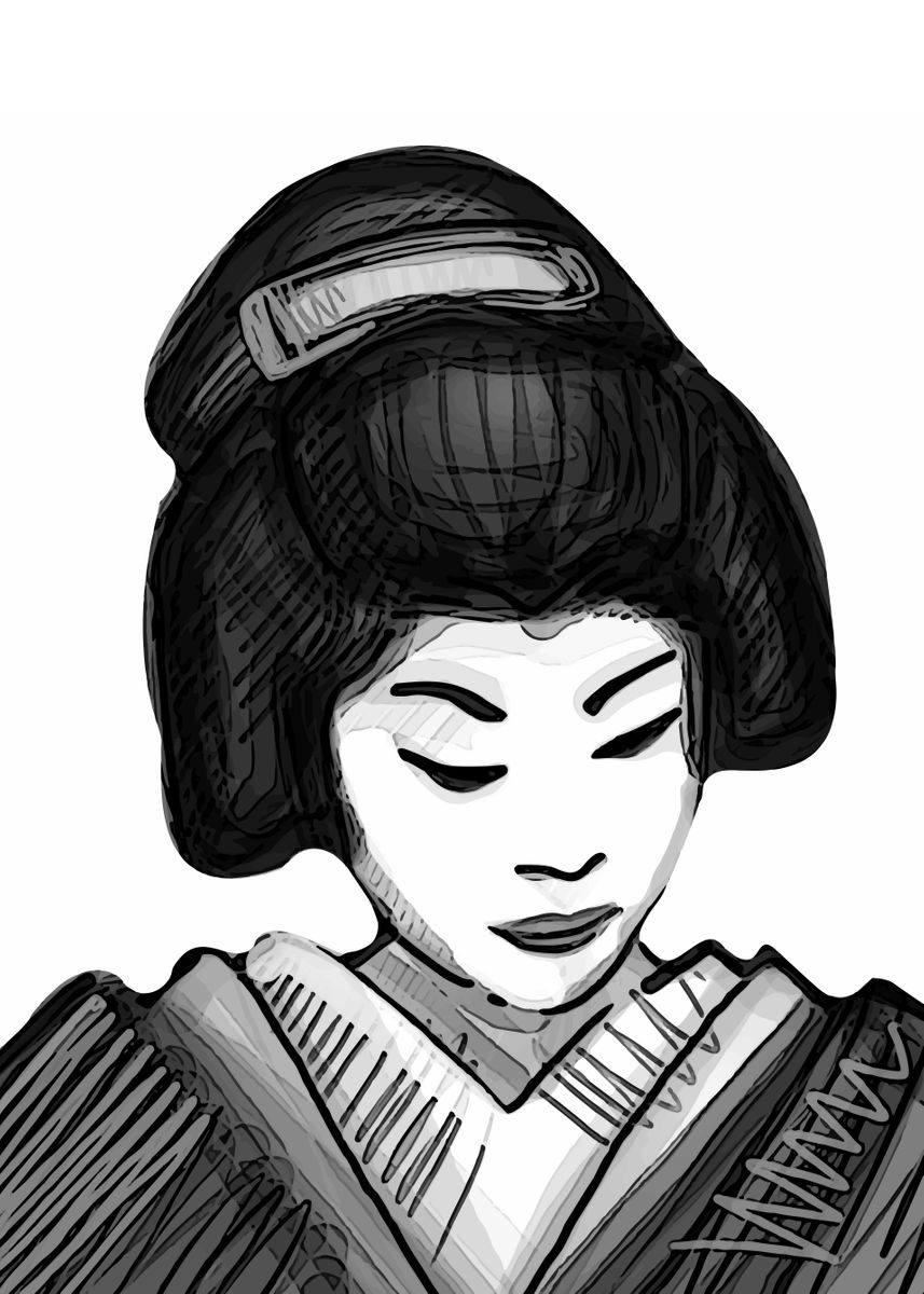 'Hand drawn digital illustration or drawing of a japanes ... ' Poster ...