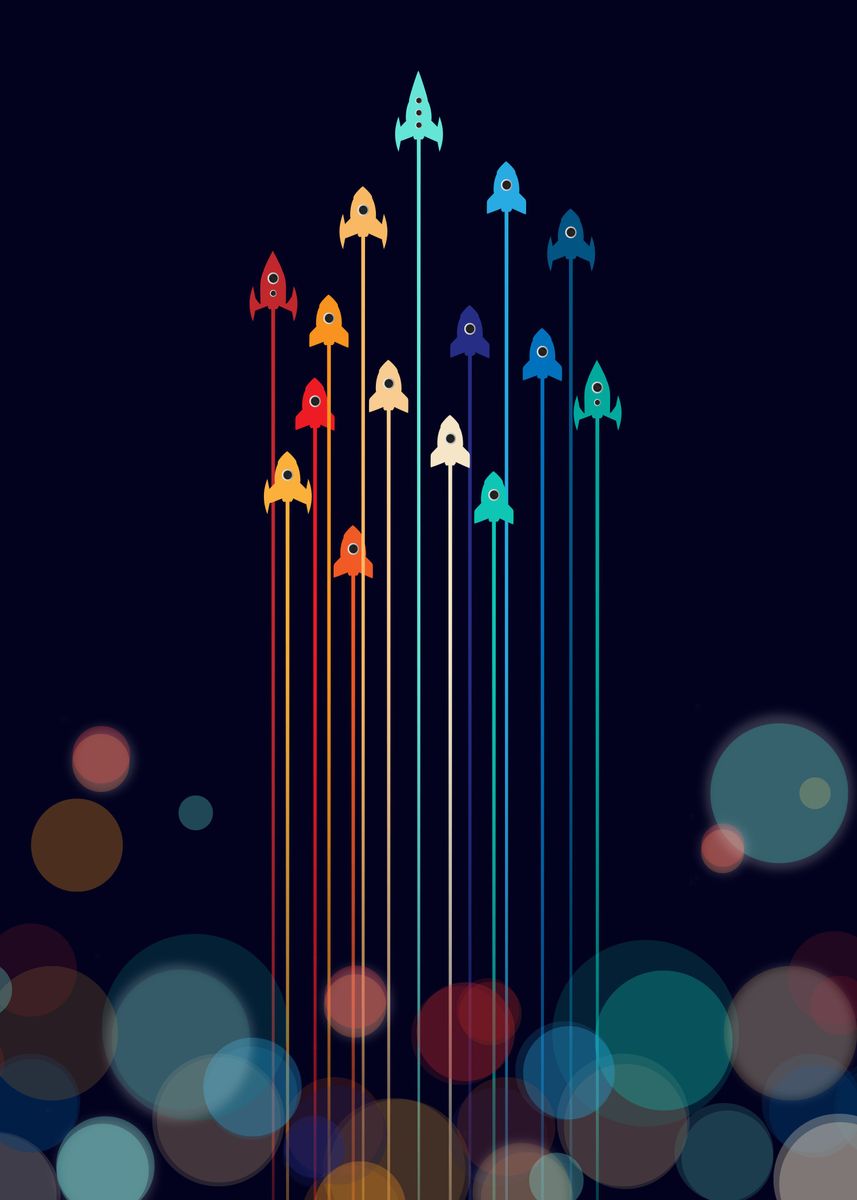 'Rocket race' Poster, picture, metal print, paint by Noel delMar | Displate