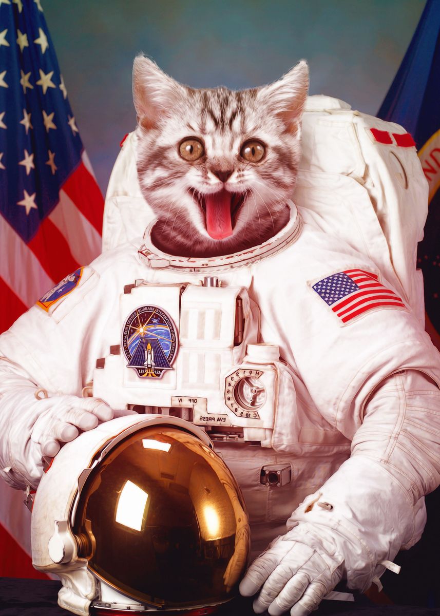 'Astrocat' Poster, picture, metal print, paint by Dorian Legret | Displate