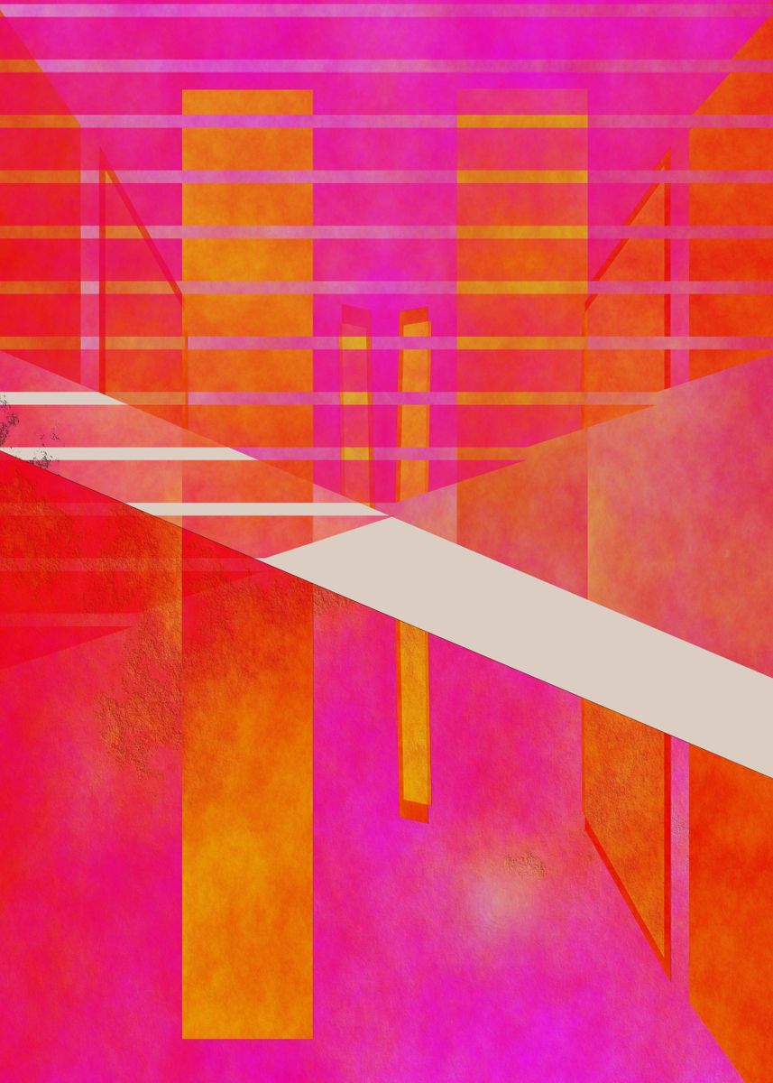 'Abstract geometry pink and orange' Poster, picture, metal print, paint ...