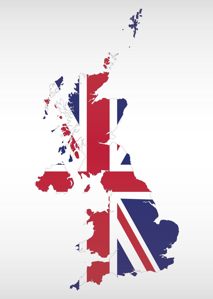 'United Kingdom shape with flag' Poster, picture, metal print, paint by ...