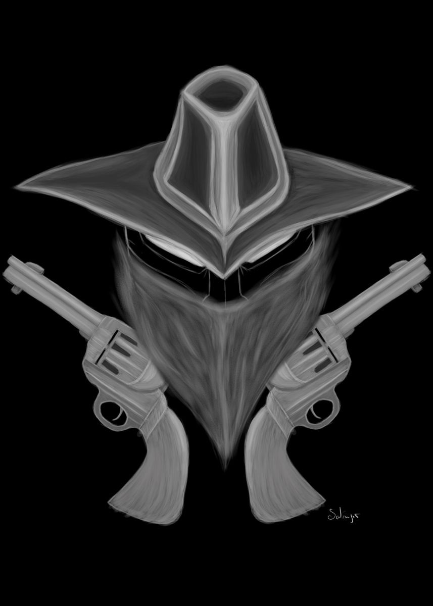 'The bad ass cowboy. Dark art painting in black and whit ... ' Poster ...