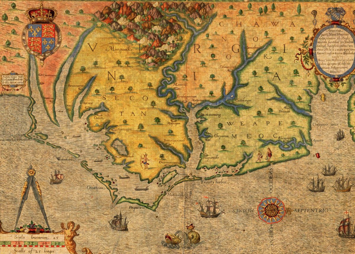 'Vintage Map of Roanoke Colony Virginia Circa 1585' Poster by Design ...