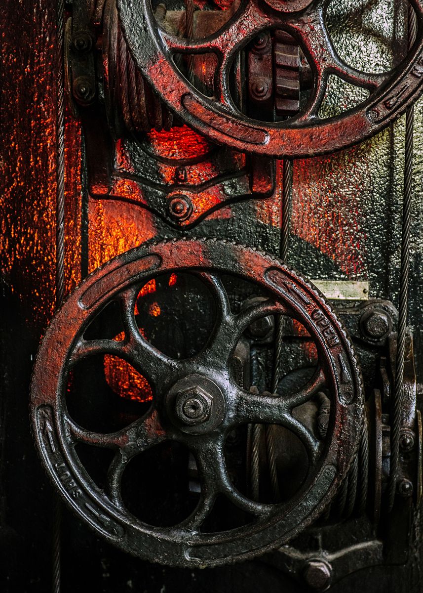 'Detail of old and heavy industrial machine wheel with s ... ' Poster ...