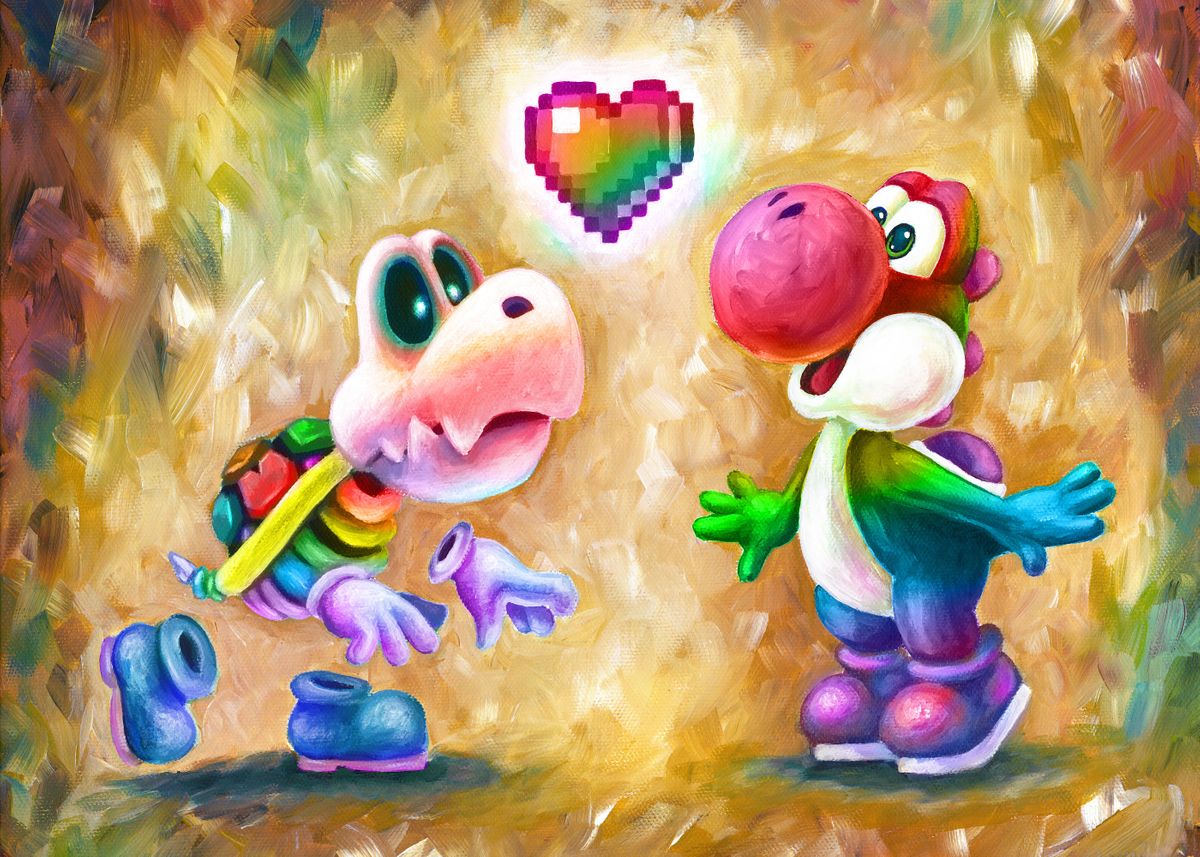 'Rainbow Yoshi Loves Dry Bones' Poster by Katie Clark | Displate