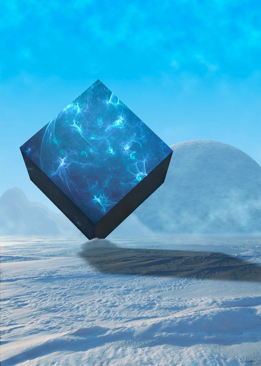 'The Cube in snow. 3D composing' Poster, picture, metal print, paint by ...