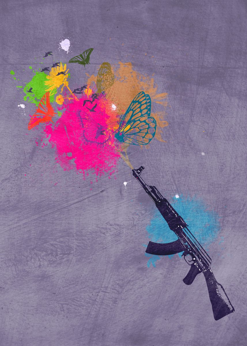 'Digital illustration of an ak 47 rifle shooting colors ... ' Poster ...