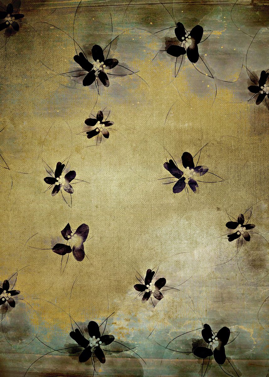 'posies on vintage linen' Poster, picture, metal print, paint by Linda ...