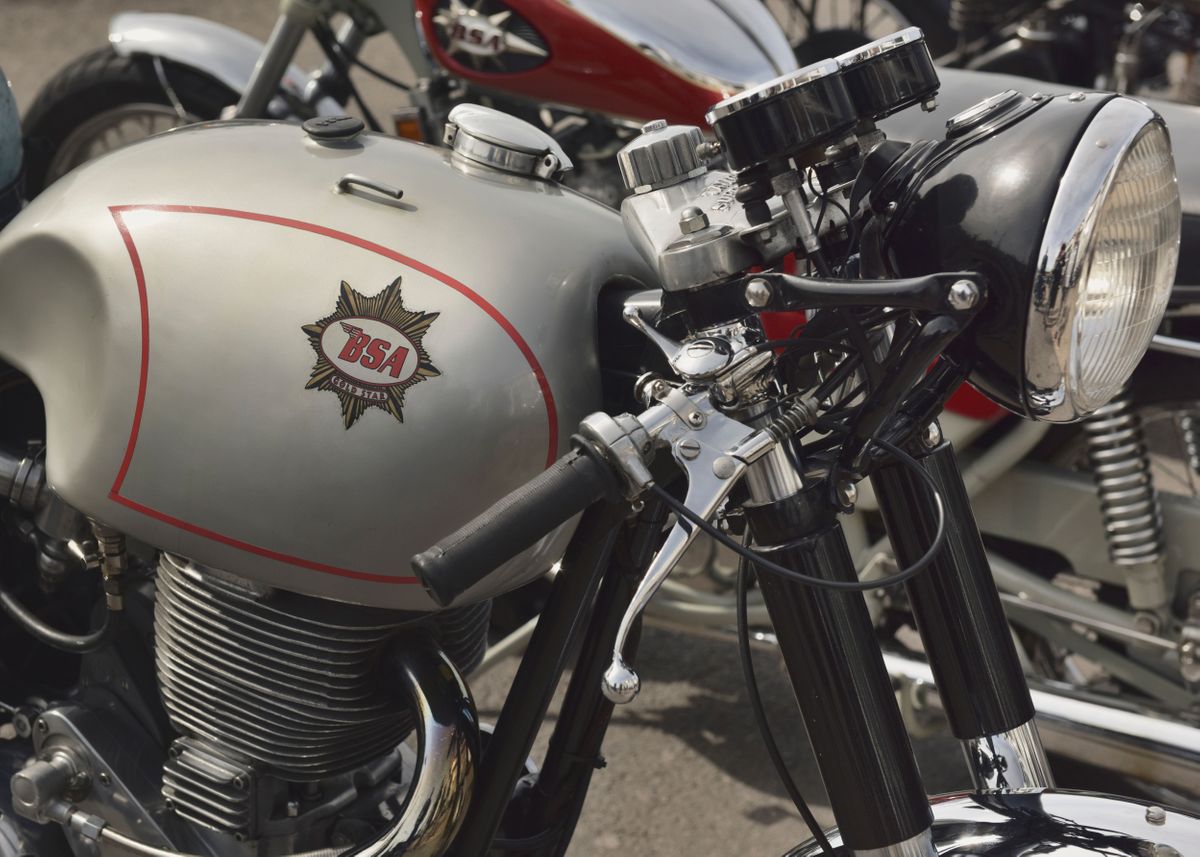 'Front angle of a classic British BSA cafe racer motorcy ... ' Poster ...