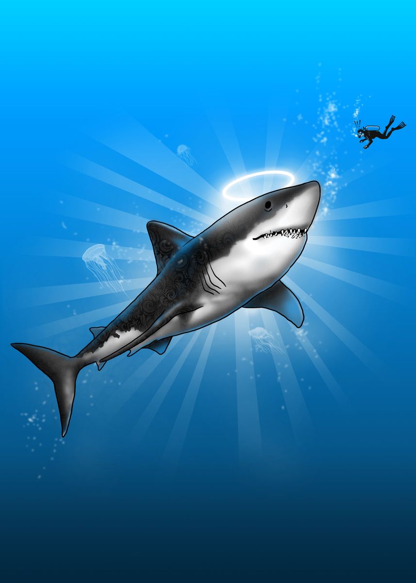 'Holy Shark!' Poster, picture, metal print, paint by Jay Maninang ...