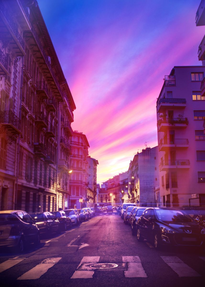 'The sun sets on Nice, France' Poster, picture, metal print, paint by ...