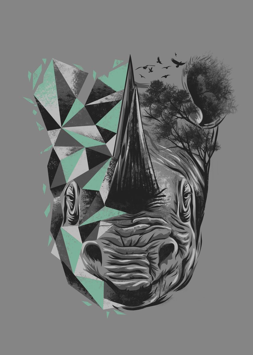 'Black Rhino' Poster, picture, metal print, paint by Dan Fajardo | Displate