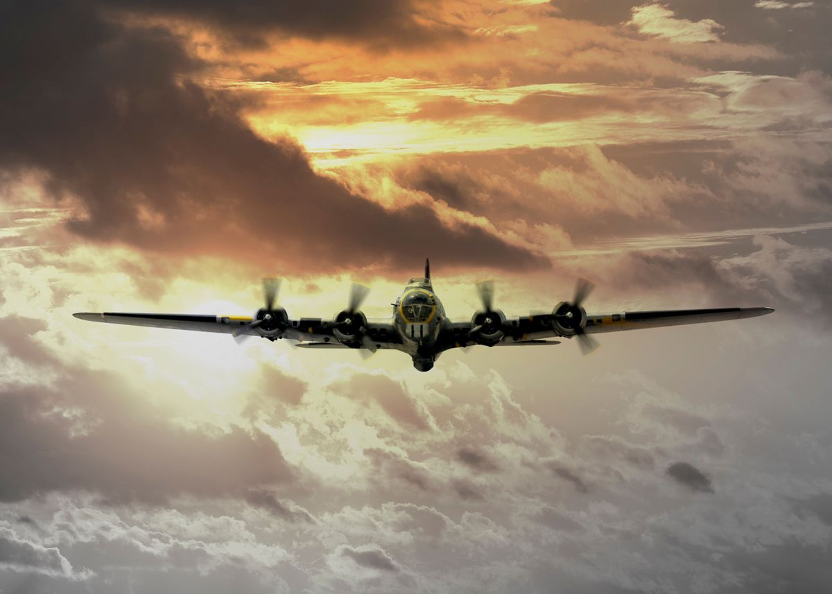 'B17 Flying fortress set against a golden yellow sunset' Poster by ...