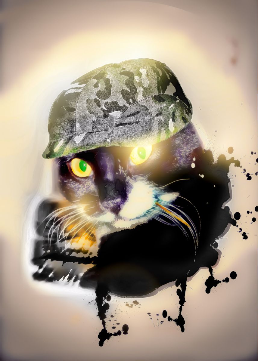 'military cat' Poster, picture, metal print, paint by Equilibrium ...