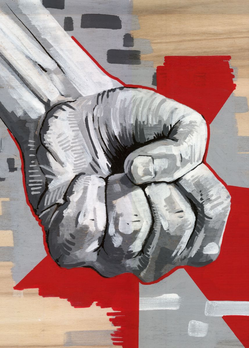 'left fist in black and white acryl color on wood panel ... ' Poster ...