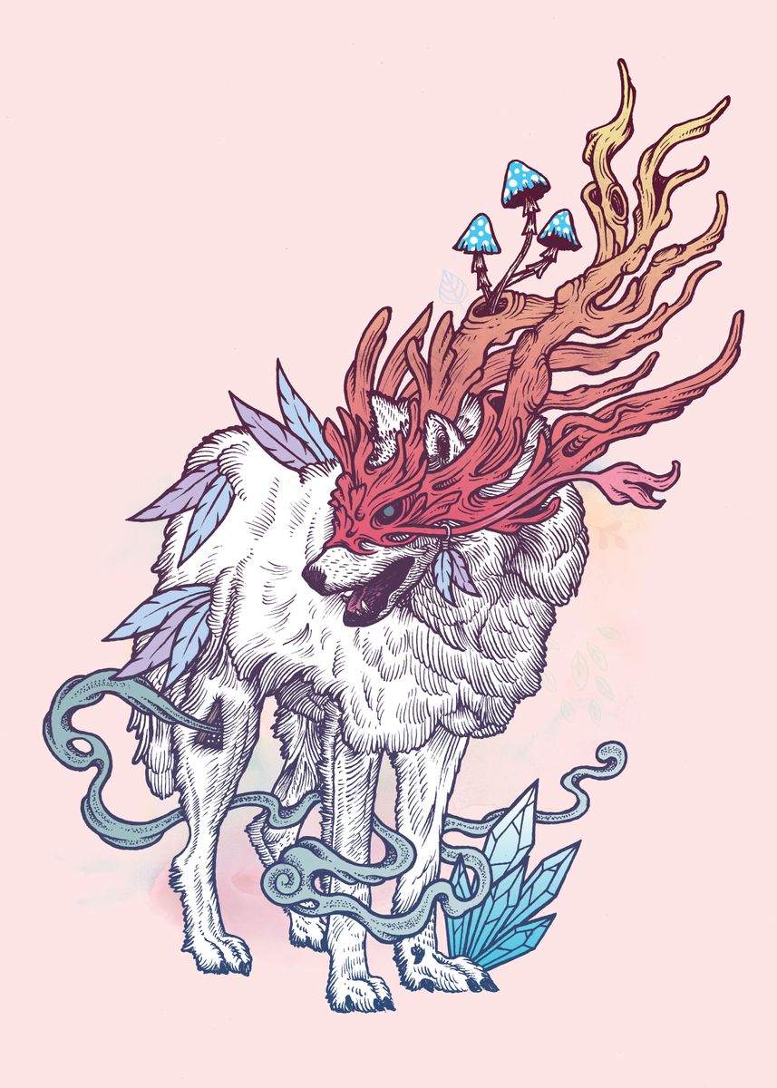 'Spirit Wolf' Poster, picture, metal print, paint by Mat Miller | Displate