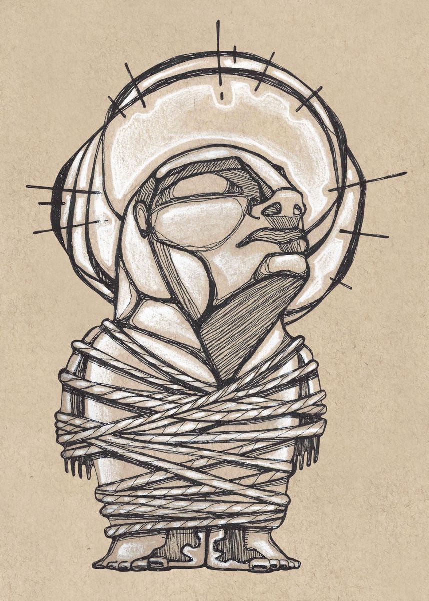 'Hand drawn illustration or drawing of a man tied with r ... ' Poster ...