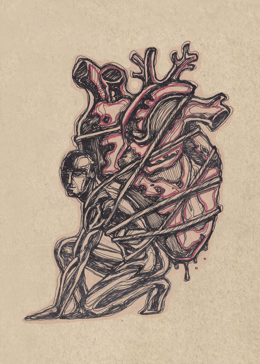 'hand drawn; illustration; drawing; ink; man; silhouette ... ' Poster ...