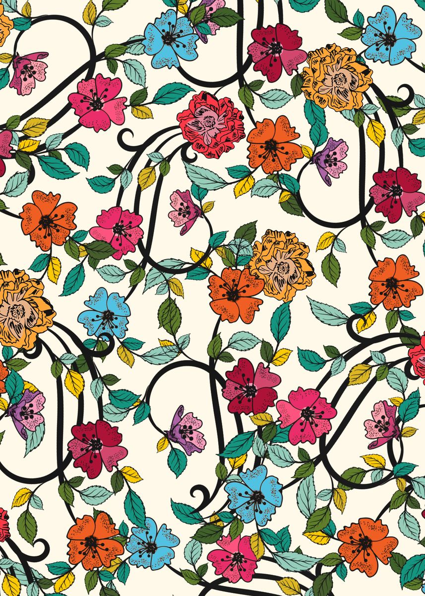 'A vintage flower pattern :)' Poster, picture, metal print, paint by Ka ...