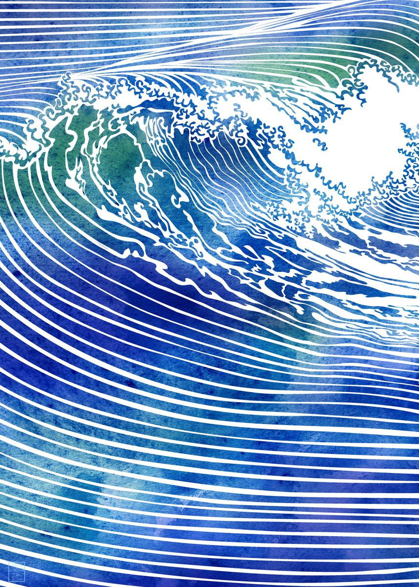 'Pacific Waves II — A wave rendered in vector lines and ... ' Poster ...