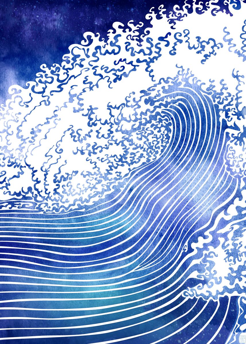'Pacific Waves III — A wave rendered in vector lines and ... ' Poster ...