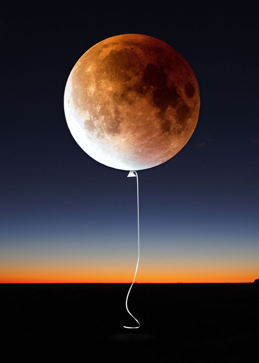 'Red Moon Balloon' Poster, picture, metal print, paint by Orce Vasilev ...
