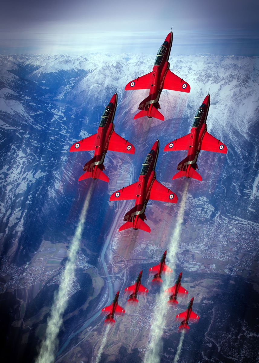 'The RAF Red Arrows display team. The Red Arrows fly th ... ' Poster ...