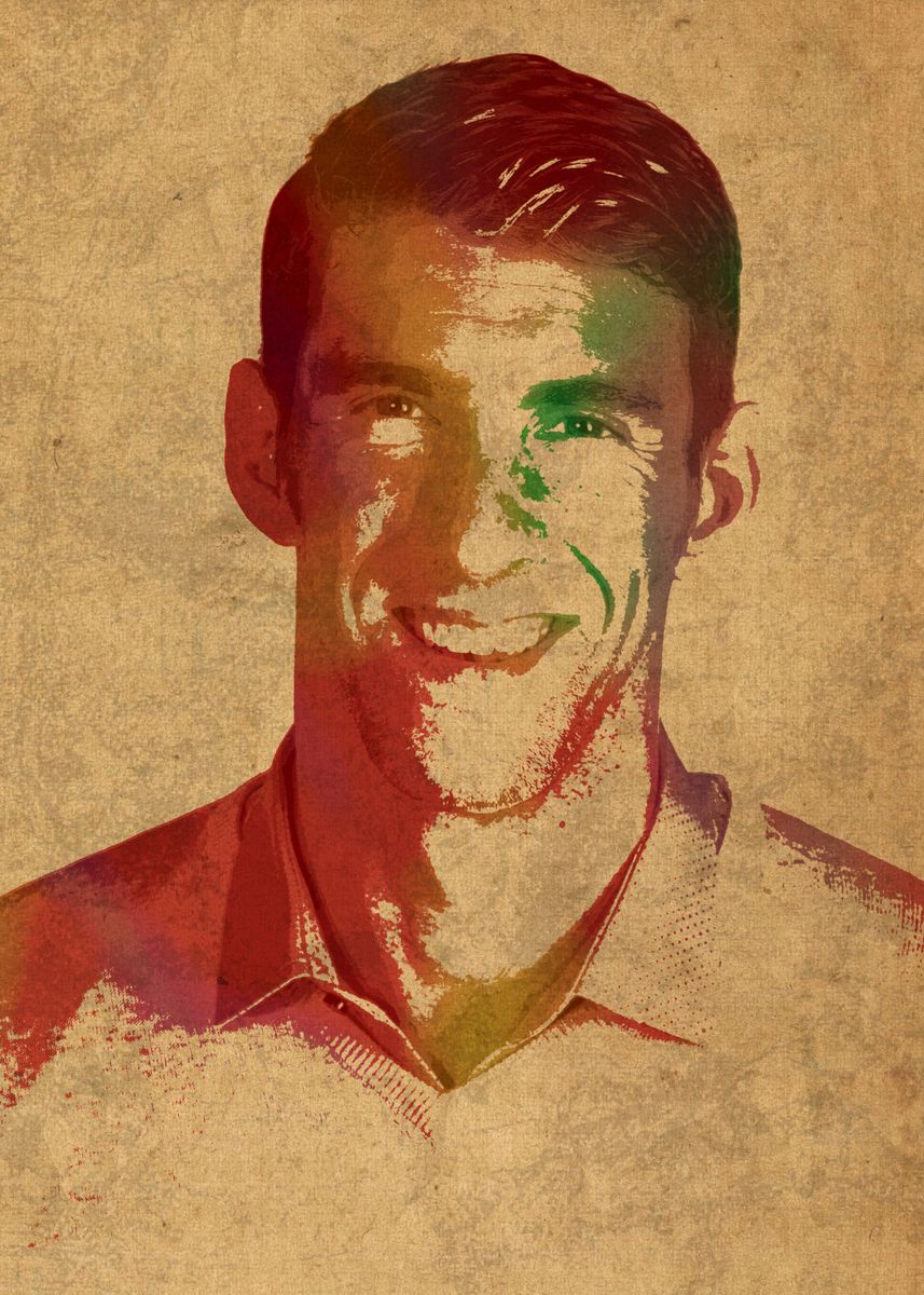 'Michael Phelps Swimmer Olympian Watercolor Portrait' Poster by Design ...