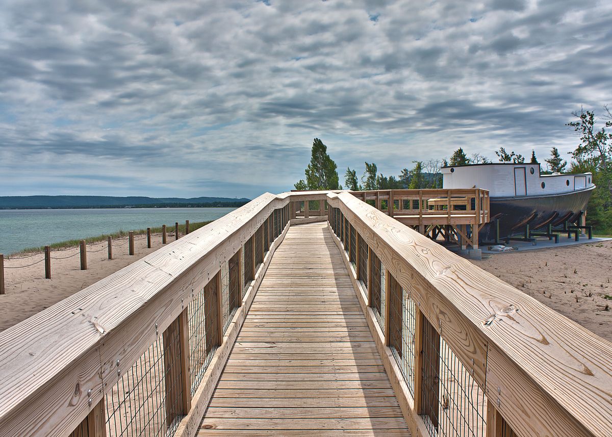 'Freshly constructed, wooden boardwalk along a sandy bea ... ' Poster ...
