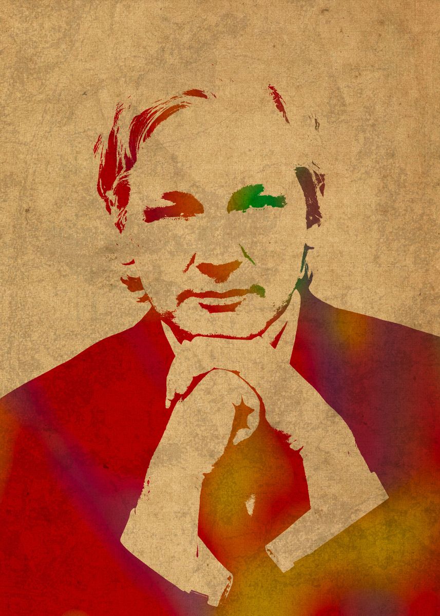 'Julian Assange Watercolor Portrait' Poster, picture, metal print ...