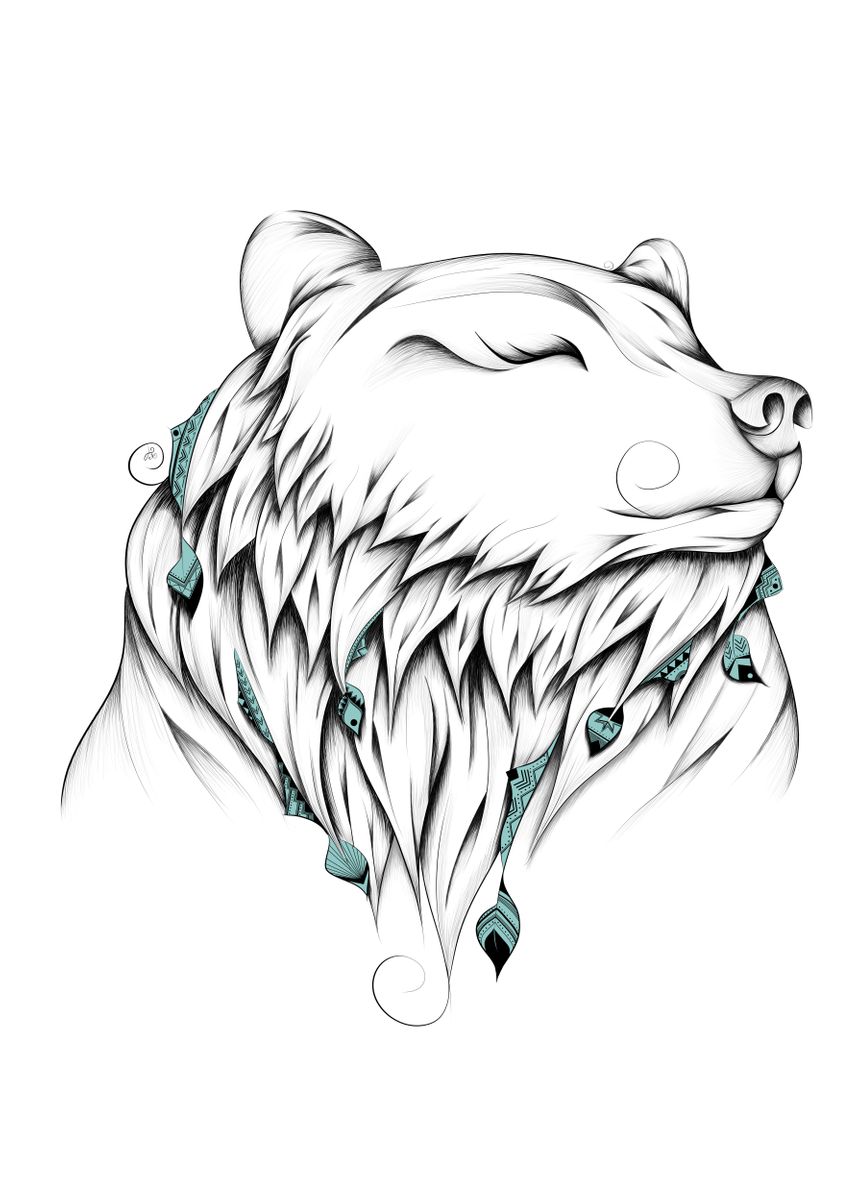 'Poetic Bear' Poster, picture, metal print, paint by LouJah | Displate