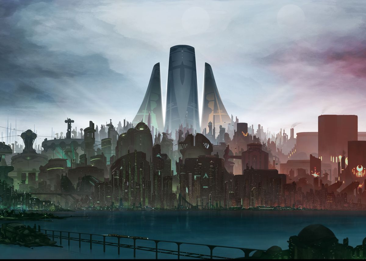 'a view of the utopian cyber-city of Metru Nui' Poster by Andreas ...