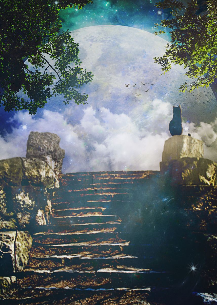 'Moon Stairs' Poster, picture, metal print, paint by seam less | Displate