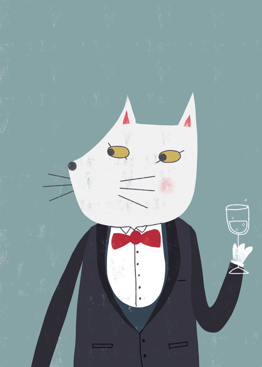 'Cheers! Gentleman Cat' Poster, picture, metal print, paint by Nic ...