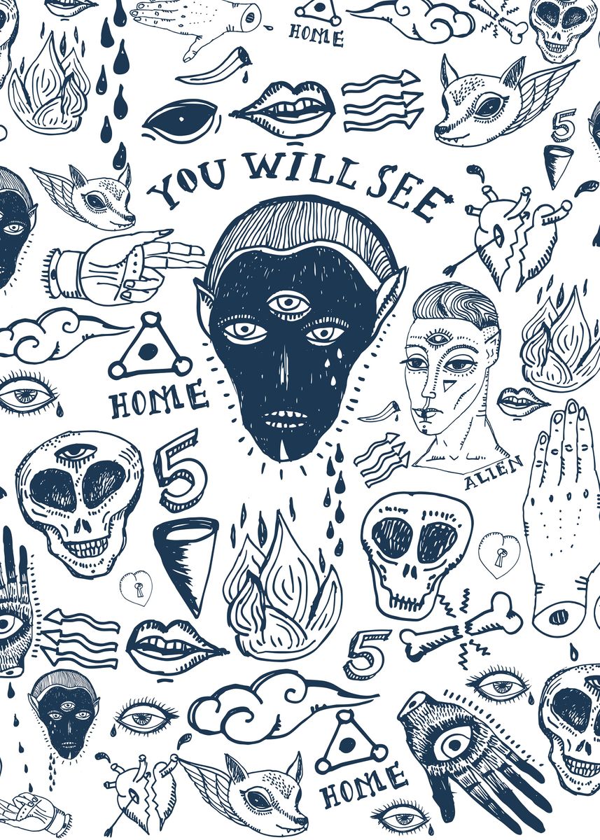 'Inked Alien' Poster, picture, metal print, paint by Sylwia Borkowska ...