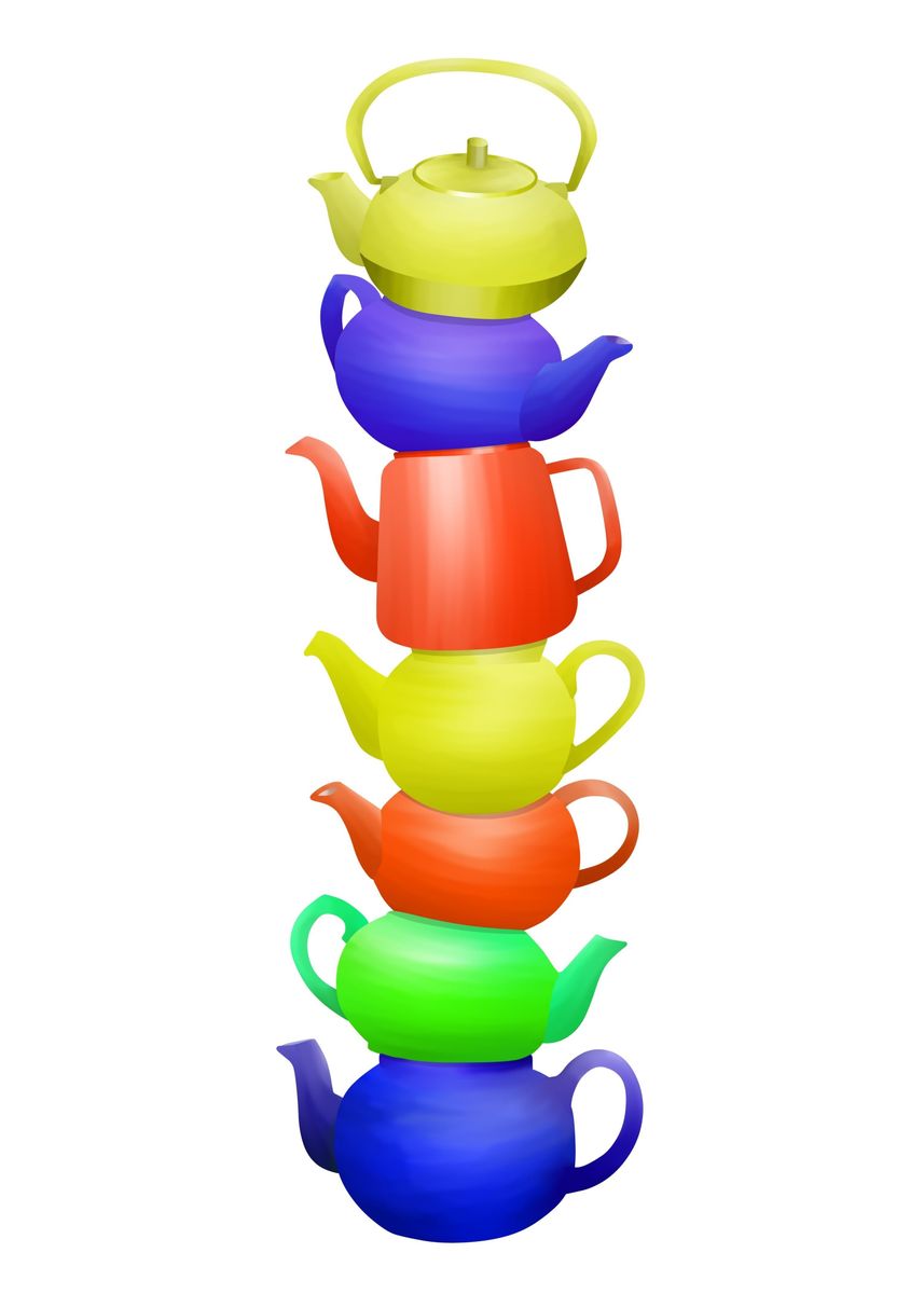 'A pattern of colorful teapots stacked on top of each ot ... ' Poster ...