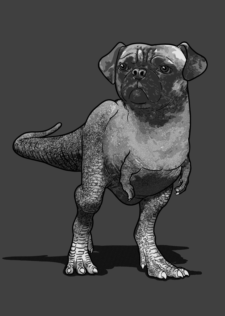 'PUGusaurus Rex.' Poster, picture, metal print, paint by JC Maziu ...