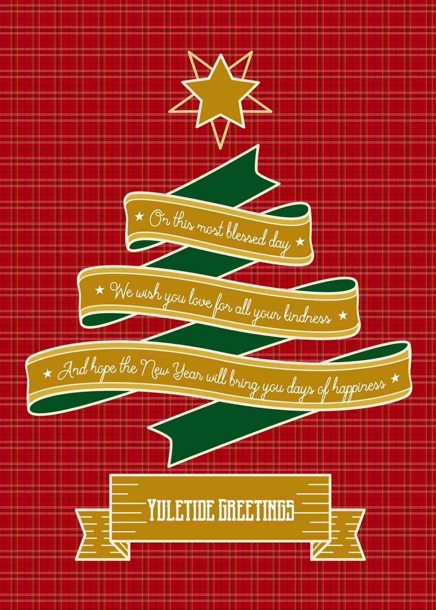 'Christmas Tree Ribbon Red Plaid Gold Star Yuletide Typo ... ' Poster ...