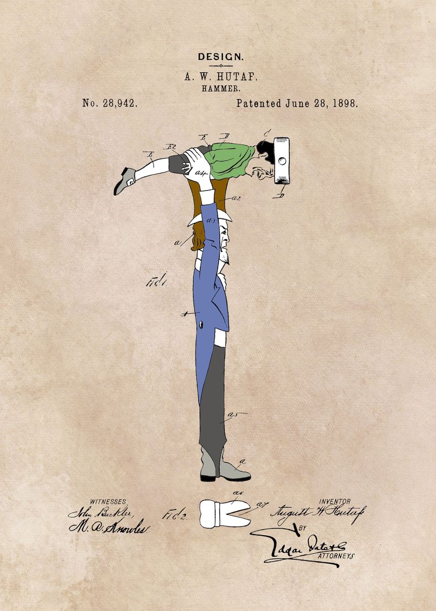 'patent - Hammer - Hutaf - 1898' Poster, picture, metal print, paint by ...