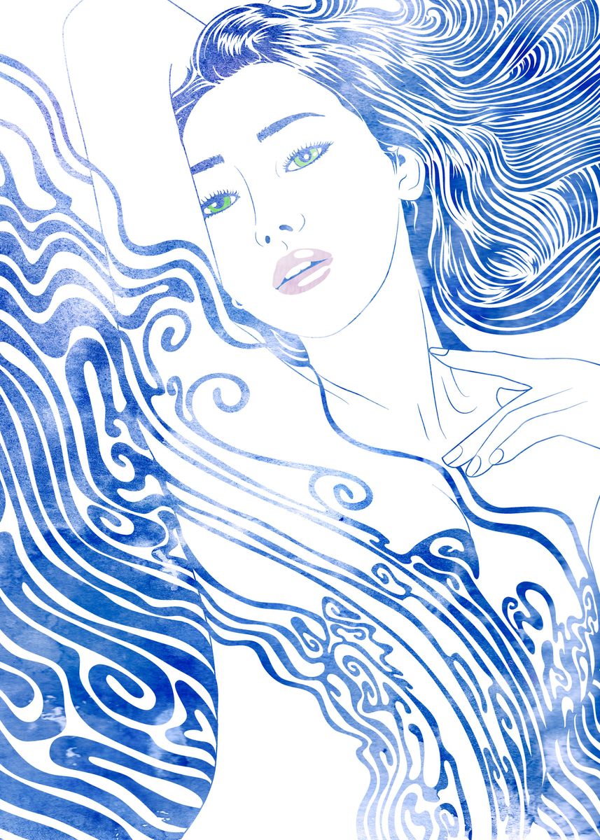 'Water Nymph LXXVIII • A mythological sea nymph rendered ... ' Poster ...