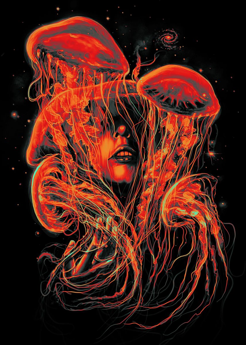 'A Beautiful Delusion - Portrait painting with jellyfi ... ' Poster ...
