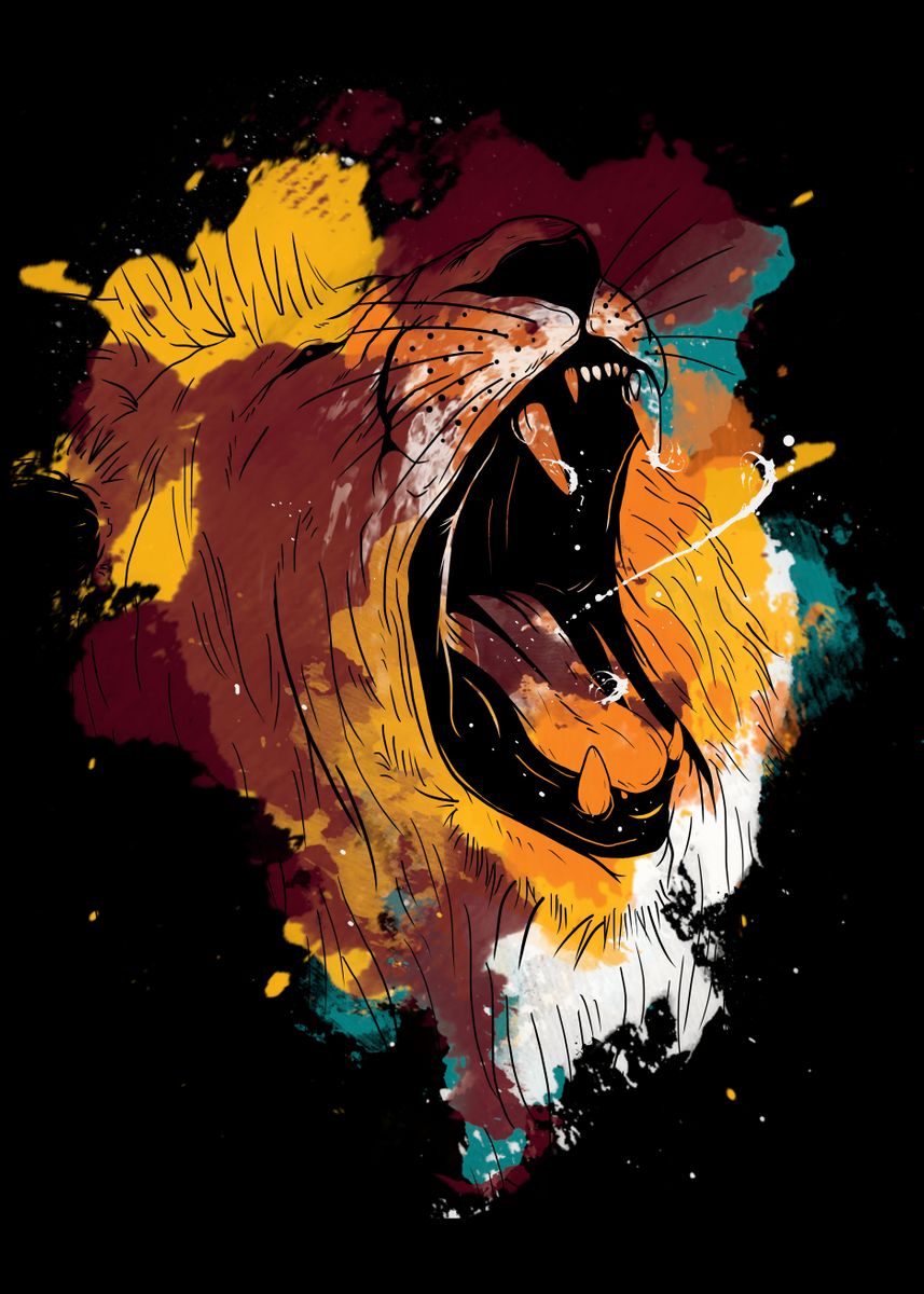 'Raging Lion' Poster, picture, metal print, paint by Rael Mitchel ...