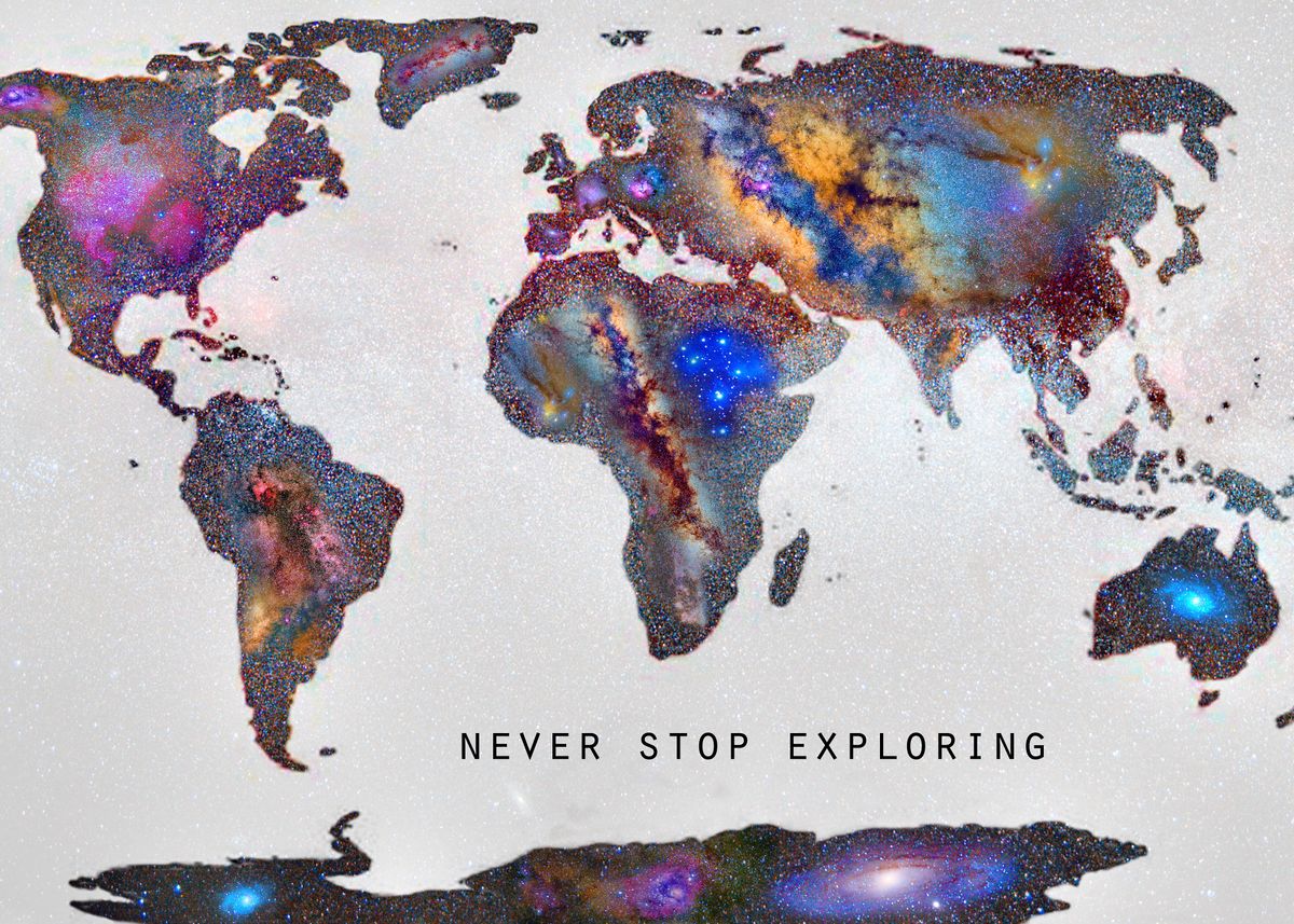 '"Star map. Never stop exploring...II". World map.' Poster by Guido ...