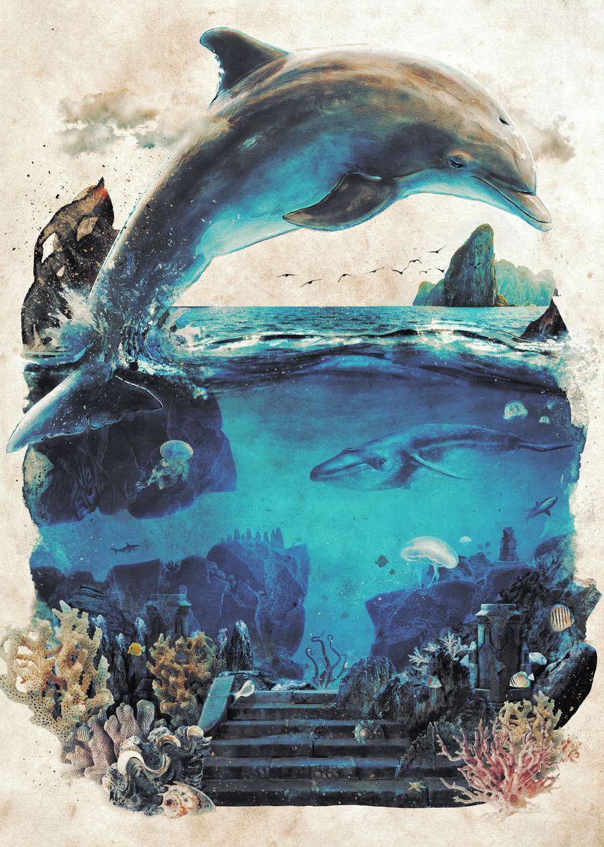 'My subtle geek nature surrealism art of the Dolphin and ... ' Poster ...